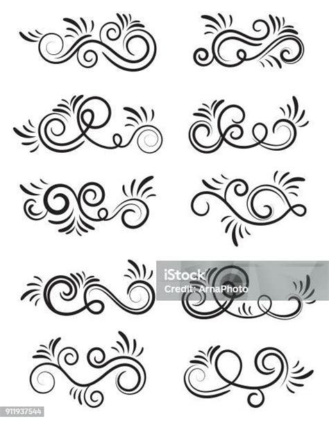 빈티지 스타일일러스트 레이 션에에서 붓글씨 Flourishes 벡터의 집합 검은색에 대한 스톡 벡터 아트 및 기타 이미지 검은색 고전 양식 고풍스런 Istock