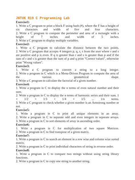 Jntuk R19 C Programming Lab Pdf Area Pointer Computer Programming