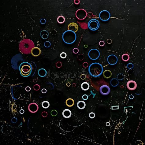 Abstraction Multi Colored Rings Of Different Sizes On A Black