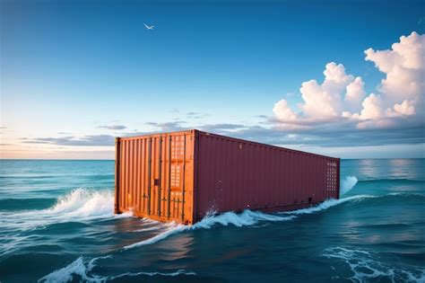 Premium AI Image A Container Floating In The Ocean With A Bird Flying