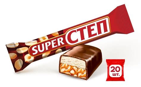 Батончик шоколадный Супер Степ нуга арахис и карамель 20 шт по 65 г шоубокс купить с