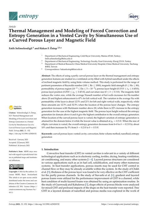 Pdf Thermal Management And Modeling Of Forced Convection And Entropy Generation In A Vented