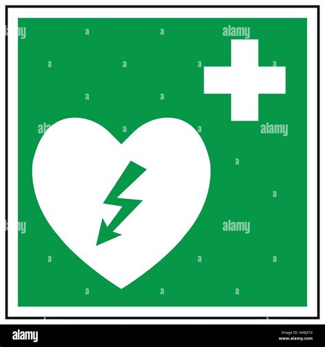 International Automated External Defibrillator Sign Indicating The Presence Of A Defibrillator