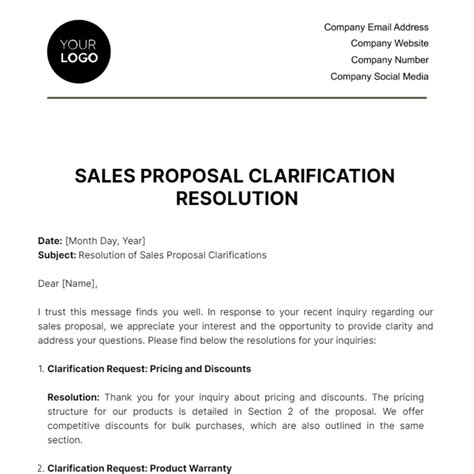 Free Sales Proposal Clarification Resolution Template To Edit Online