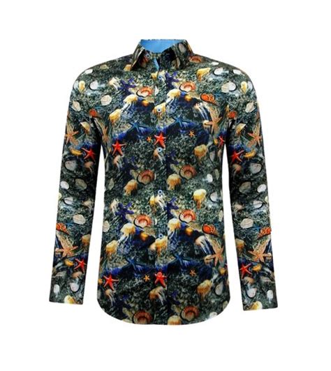Luxe Satijn Heren Overhemd Met Kleurrijke Print Nieuwe Collectie