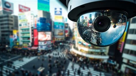 Hightech Surveillance Camera Overlooking A Busy City Intersection Premium Ai Generated Image