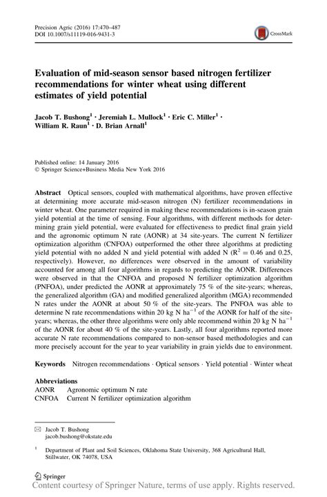 Evaluation Of Mid Season Sensor Based Nitrogen Fertilizer