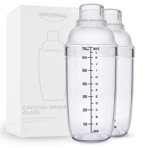 2 Pcs 700cc 24 Oz Plastic Cocktail Shaker With Scale And Strainer Top