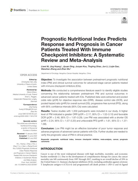Pdf Prognostic Nutritional Index Predicts Response And Prognosis In Cancer Patients Treated
