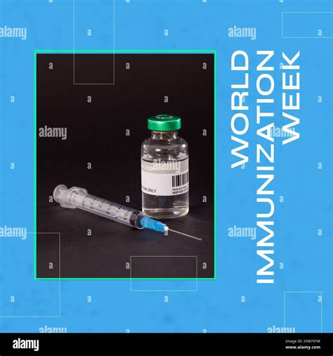 Composition Of World Immunization Week Text Over Syringe And Vaccine