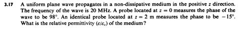 Solved 3 17 A Uniform Plane Wave Propagates In A