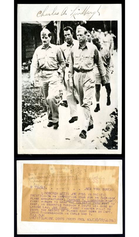 Charles Lindbergh Autograph On 1944 Photograph With Marine Major Joe