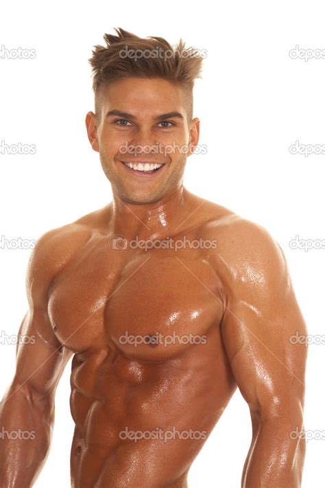 Man No Shirt Shiny Close Body Smile Stock Photo Alanpoulson 39739407