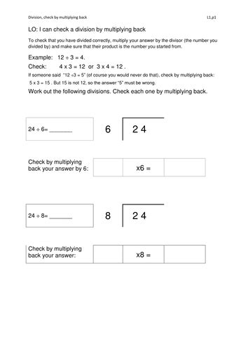 Checking Division By Multiplying Back Teaching Resources