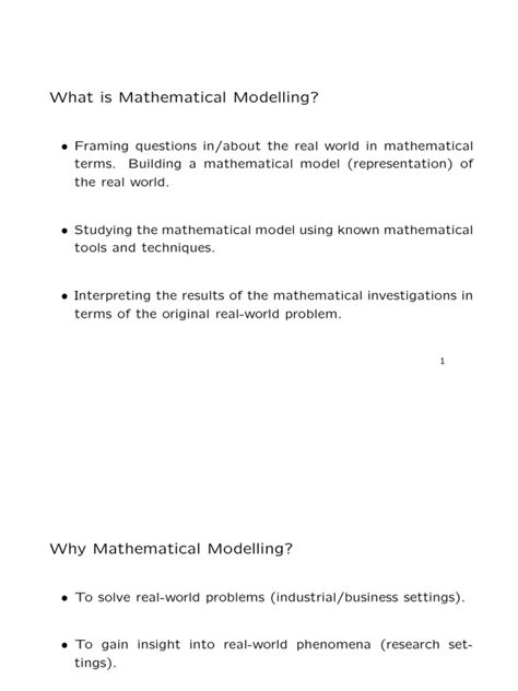 What Is Mathematical Modelling Pdf Mathematical Model Variable