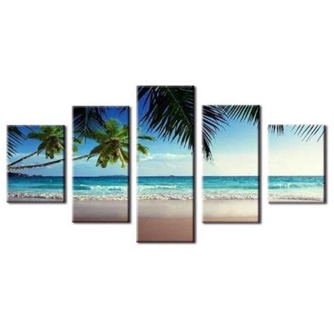 Coconut Trees At The Beach Nature 5 Panel Canvas Art Wall Decor Luxury