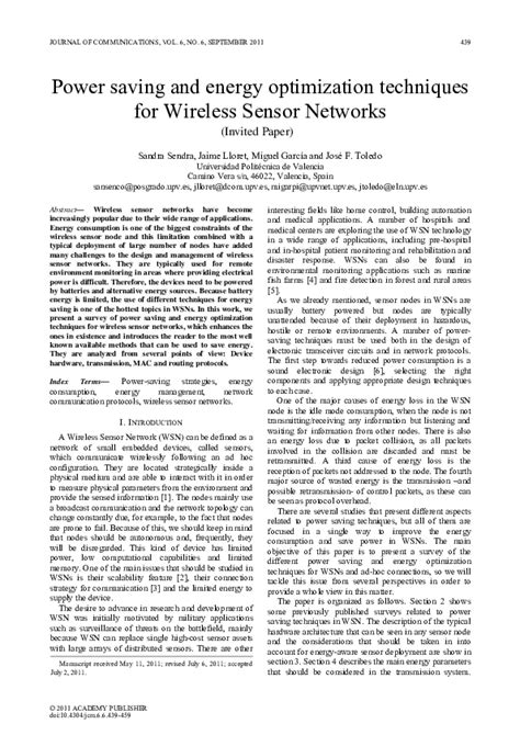 Pdf Power Saving And Energy Optimization Techniques For Wireless Sensor Neworks Invited Paper