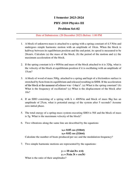 Problem Set 02 Pdf Oscillation Physics