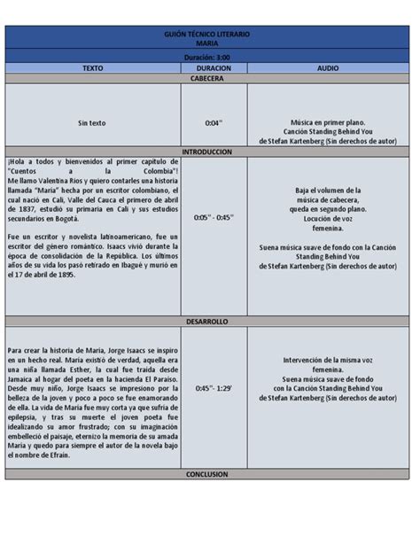 Guión Técnico Literario Pdf