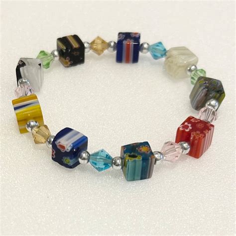 Murano Glass Stretch Bracelet Mille Fiore Millefiori Italian Crafted