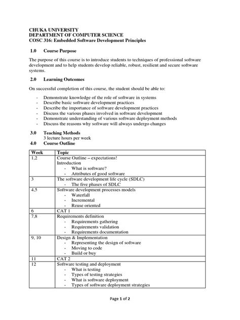 0 Cosc 316 Course Outline Pdf Software Engineering Software