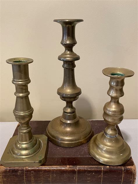 Antique Brass Push Up Candlestick Group Victorian Era Etsy