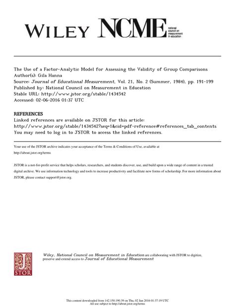 Pdf The Use Of A Factor‐analytic Model For Assessing The Validity Of
