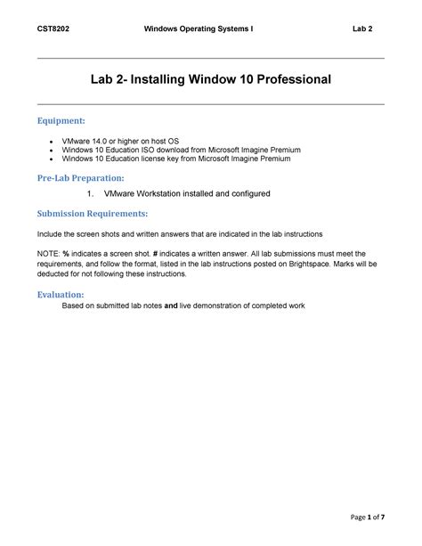 Lab Windows Installation Lab Installing Window Professional Equipment VMware