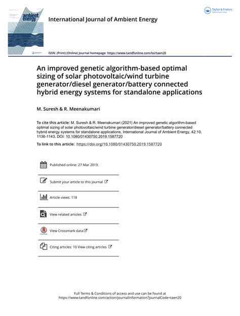 Pdf An Improved Genetic Algorithm Based Optimal Sizing Of Solar