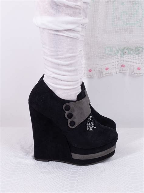 Eu38 Black Suede Platform Wedge Ankle Boots Taros Wish