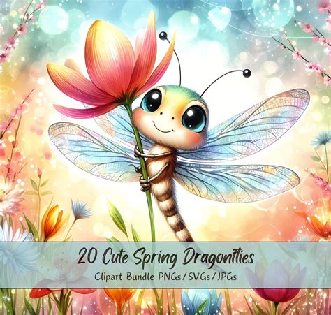 Cute Spring Dragonflies Clipart Bundle Watercolor Clip Art Images