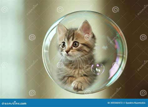A Kitten Is Trapped Inside A Soap Bubble Generative Ai Stock Illustration Illustration Of