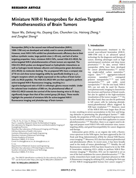 Pdf Miniature Nir‐ii Nanoprobes For Active‐targeted Phototheranostics