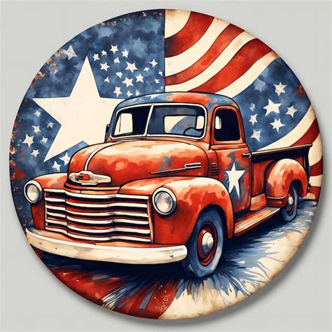 Premium Photo A Red Truck With An American Flag Painted On It