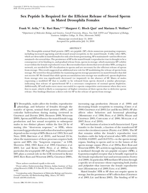 Pdf Sex Peptide Is Required For The Efficient Release Of Stored Sperm