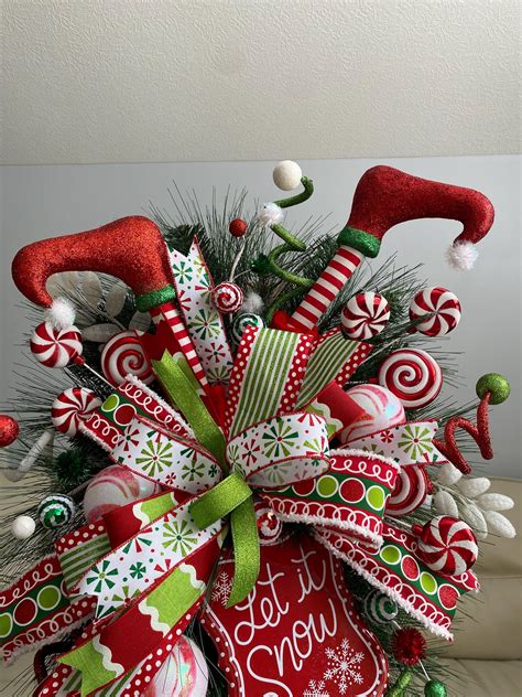 Whimsical Christmas Holiday Swag Wreath In Lime Green Red And White