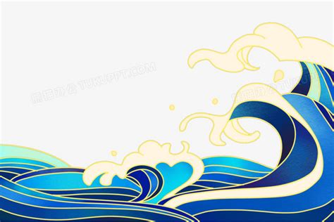 手绘插画国潮海浪免抠装饰png图片素材下载装饰png熊猫办公