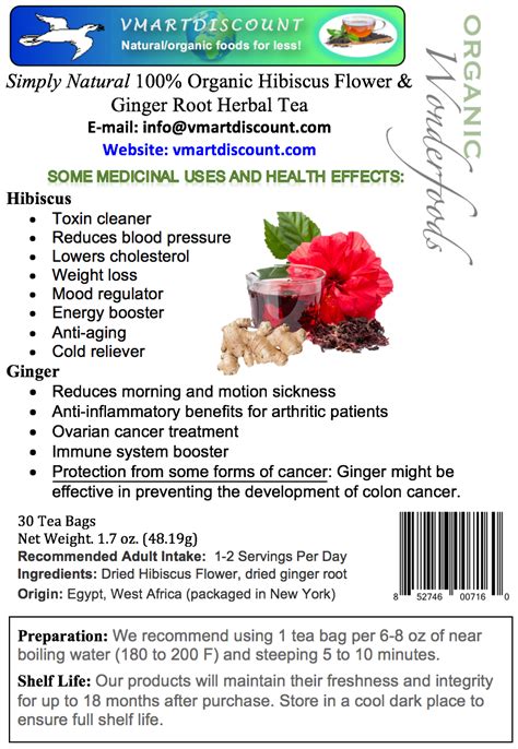 Hibiscus Flower And Ginger Root Herbal Tea Vincent Farms Natural Foods