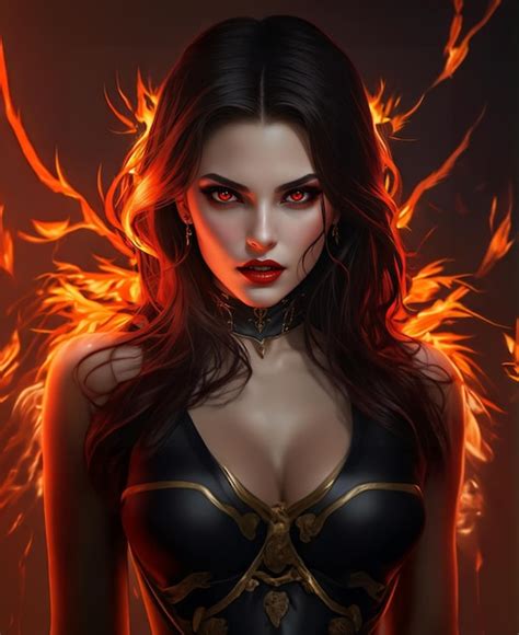 Premium Photo Devil Woman With Fire Flames