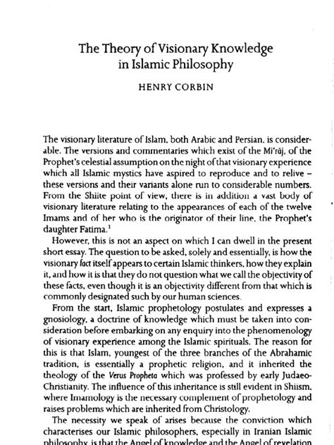 Henry Corbin Theory Of Visionary Knowledge In Islamic Philosophy Henry