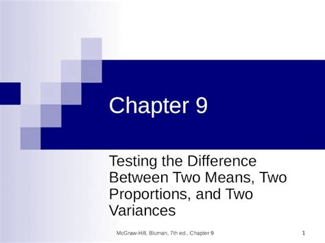 Pptx Chapter 9 Testing The Difference Between Two Means Two Proportions And Two Variances