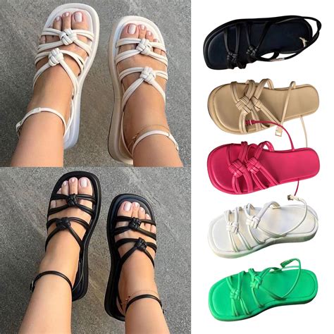 Cethrio Womens Summer Comfort Flats Sandals Wide Width Beach Round Toe