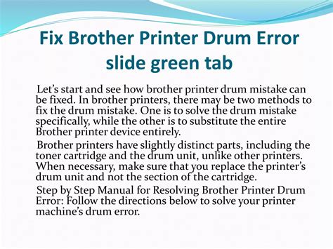 Brother Printer Drum Error Slide Green Tab Pptx Computer