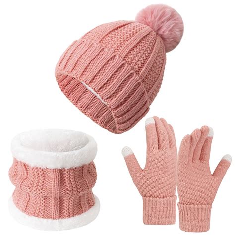 Ehrwe Winter Beanie Hat Scarf Gloves Set For Women Lined Knit Hat Warm