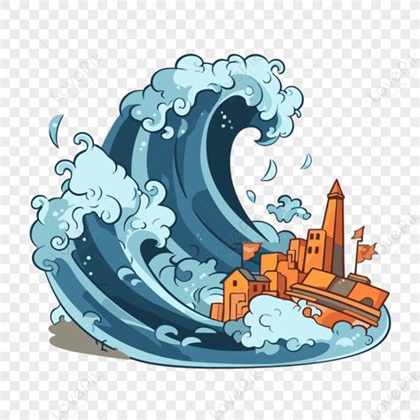 A Onda Dos Desenhos Animados Do Tsunami Está Rolando Para Fora Do