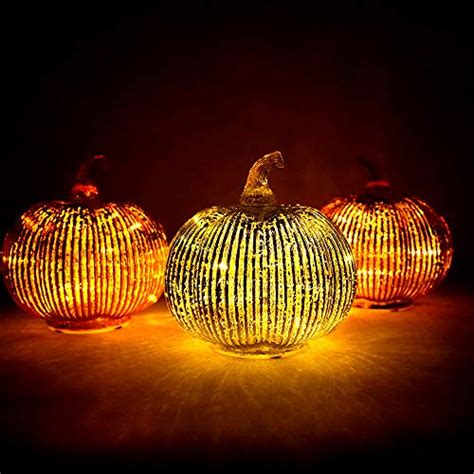 Mercury Glass Light Up Pumpkin With Timer Fall Decoration For Home Halloween Pumpkin Decoration
