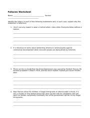 Fallacies Worksheet 1 1 Docx Fallacies Worksheet Name Section Identify The Fallacy In Each Of