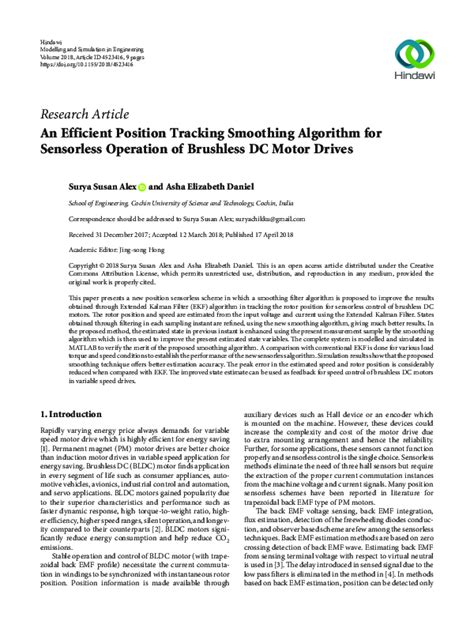 Pdf An Efficient Position Tracking Smoothing Algorithm For Sensorless