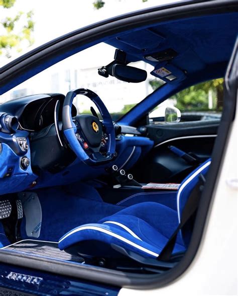 Interior Of Ferrari F12 Tdf In Bianco Birdcage With Blue Carbon Fiber