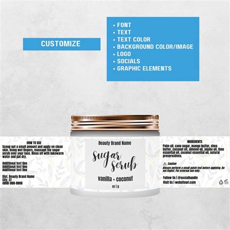 Sugar Scrub Wrap Around Label Template Editable Handmade Cosmetic Jar